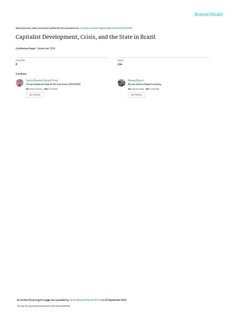 Capitalist Development, Crisis, and The State in Brazil: September 2018 | PDF