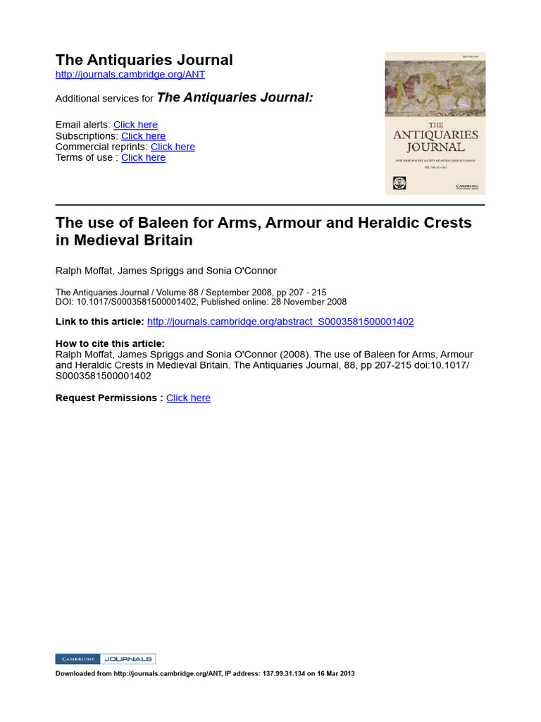 The Use of Baleen For Arms Armour and He | PDF