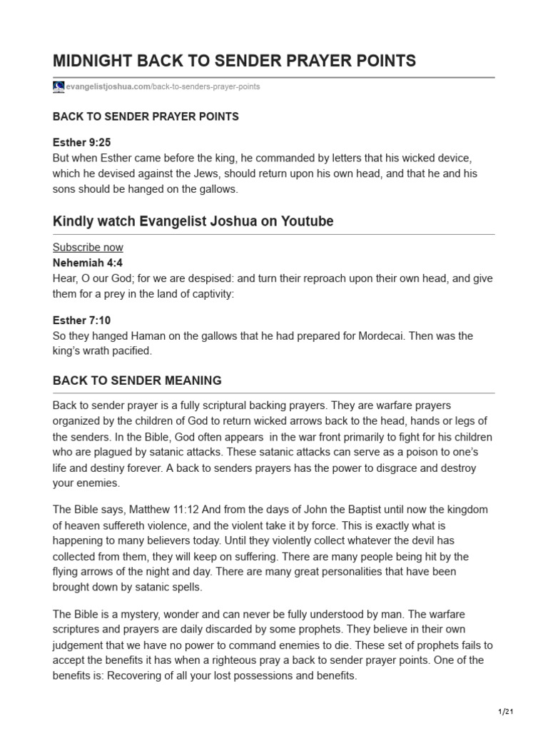 Midnight Back To Sender Prayer Points | PDF