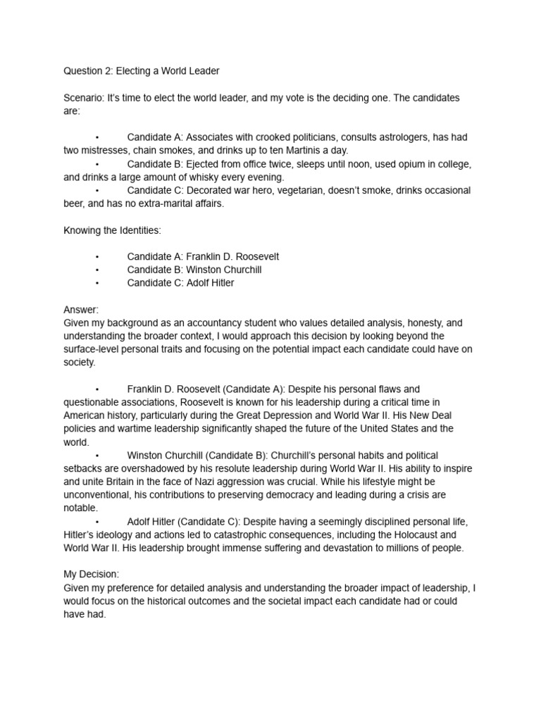 Question 2 - Electing A World Leader | PDF