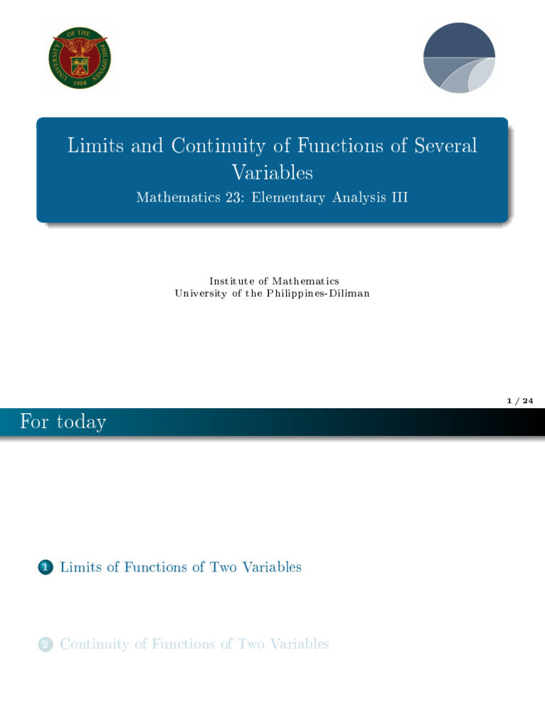 Math 23 Lecture 1.2 Limits and Continuity | PDF