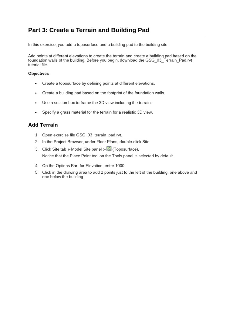 Part 3 Create a Terrain and Building Pad | PDF