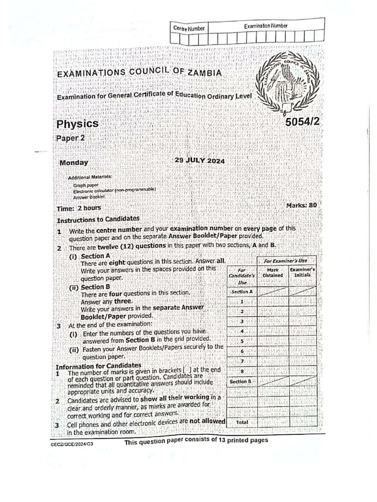 Physics 5054 P2 Gce 2024 QP | PDF