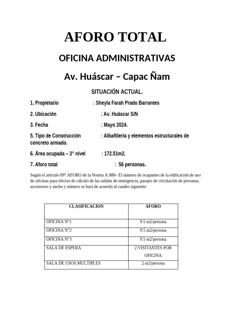 CALCULO DE AFORO_OFICINAS | PDF