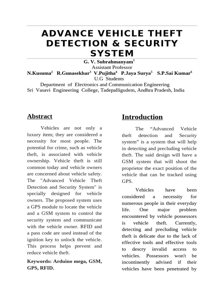 Advance Vehicle Theft Detection (1272) | PDF