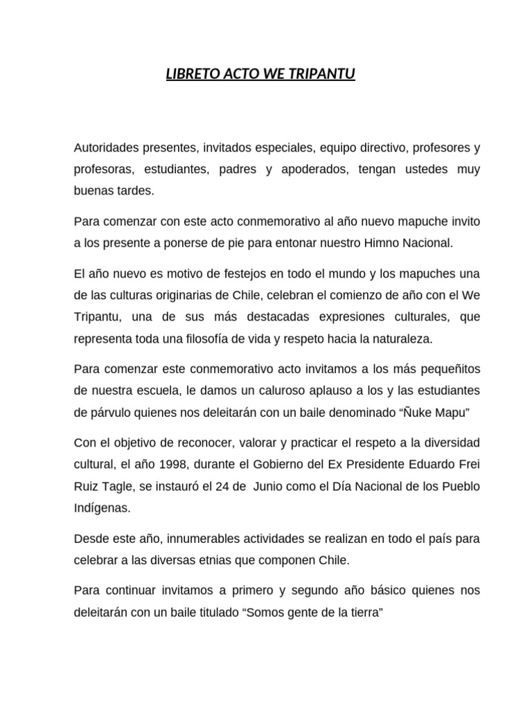 Libreto Acto Wetripantu | PDF