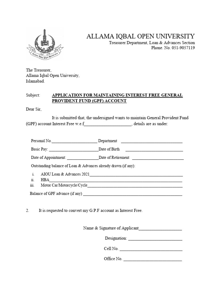 GPF interest free application | PDF
