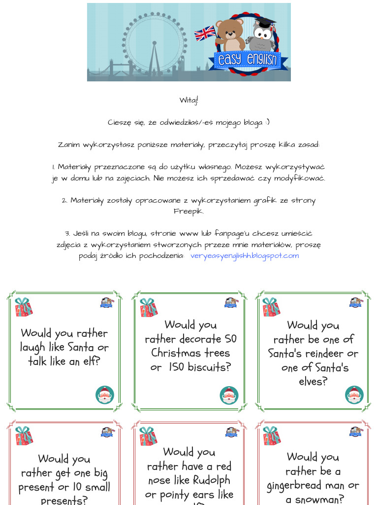 Would You Rather - Christmas Speaking Cards | PDF