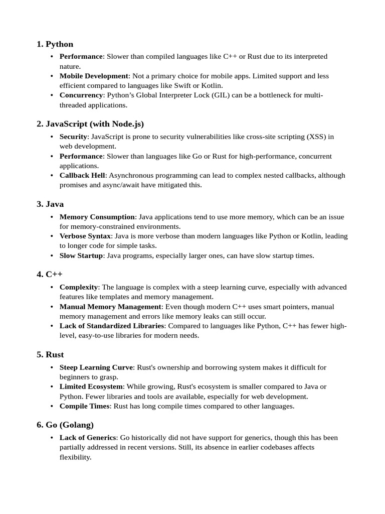 deawbacks of programming languages | PDF deawbacks of programming languages | PDF