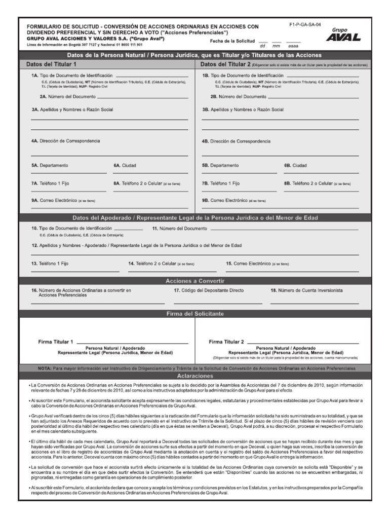 F1 P GA SA Formato Formulario Solicitud | PDF