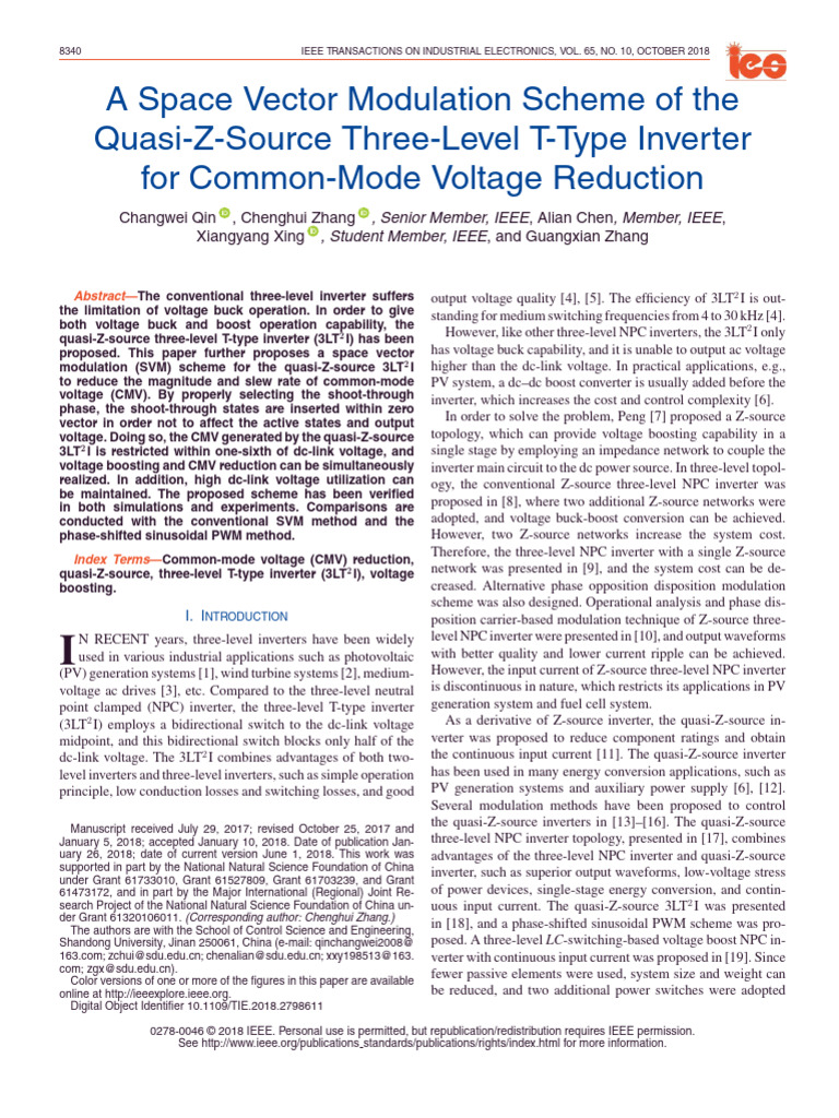 A Space Vector Modulation Scheme of The Quasi-Z-Source Three-Level T-Type Inverter For Common ...