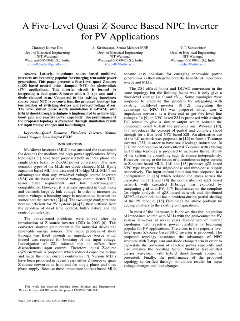 A Five-Level Quasi Z-Source Based NPC Inverter For PV Applications | PDF