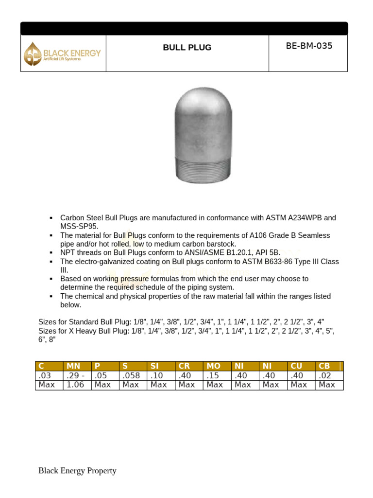BE-BM-035-BULLPLUG | PDF