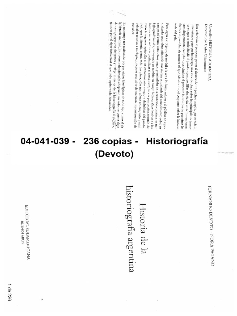 Devoto-Pagano - Historia de La Historiografía Argentina | PDF