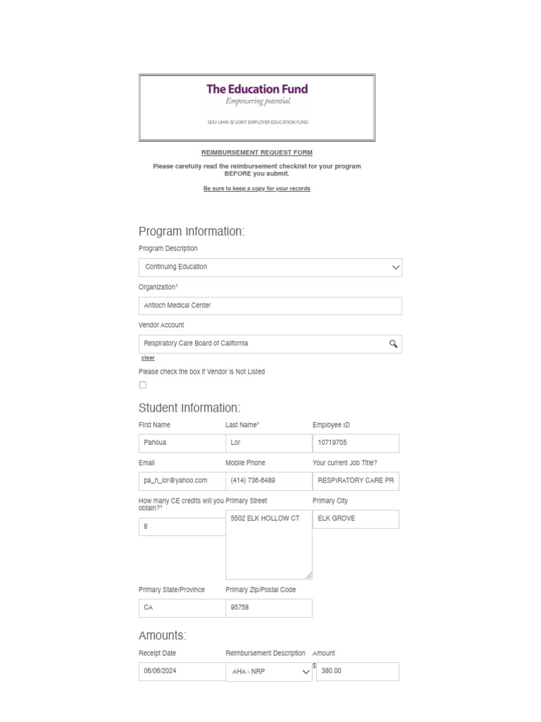 2024 CEU Reimbursement Request Form | PDF