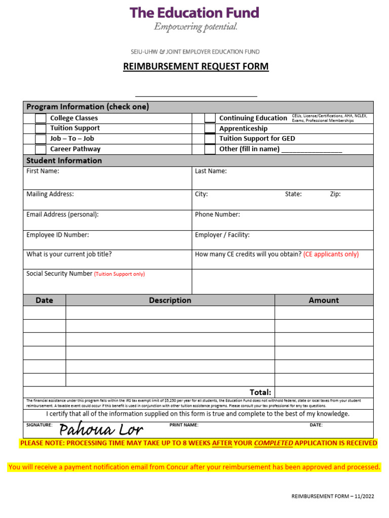CE Reinbursement Form | PDF