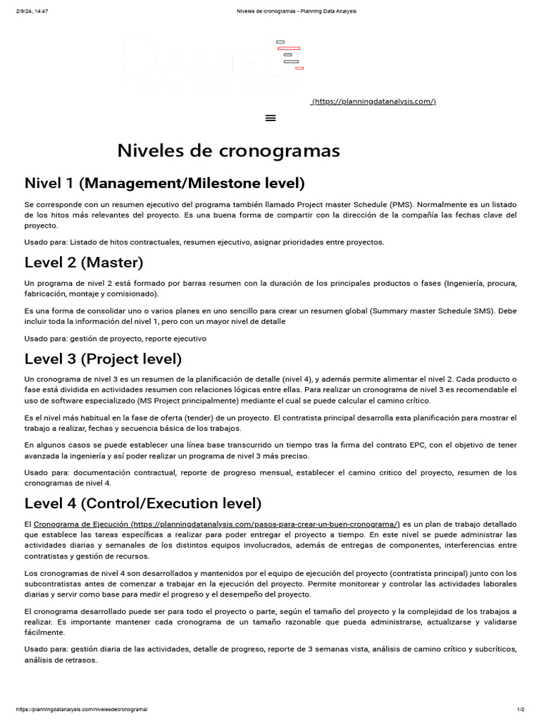 Niveles de cronogramas - Planning Data Analysis | PDF Niveles de cronogramas - Planning Data Analysis | PDF