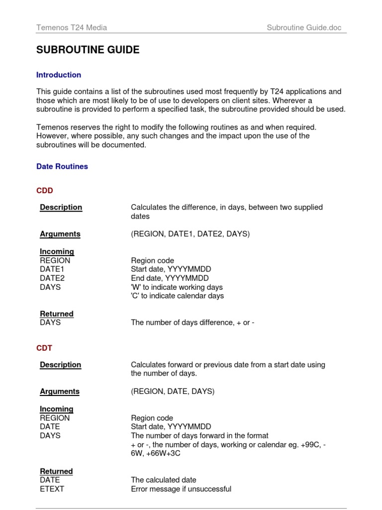 Temenos T24 Media Subroutine Guide | PDF | Parameter (Computer Programming) | Subroutine