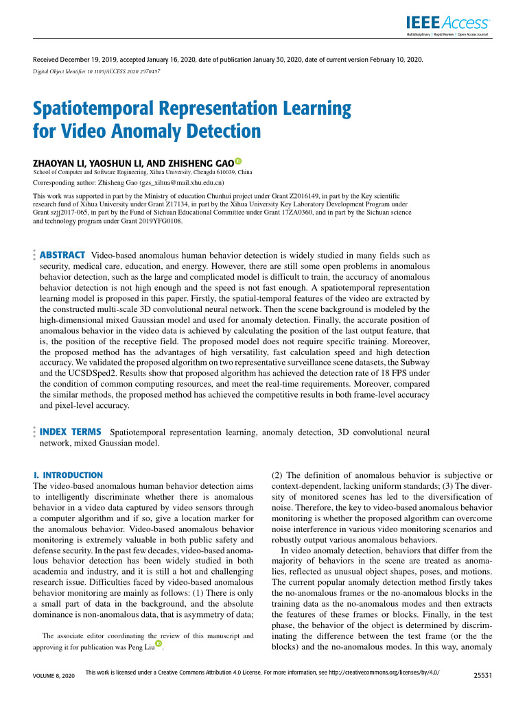 Spatiotemporal Representation Learning For Video Anomaly Detection | PDF