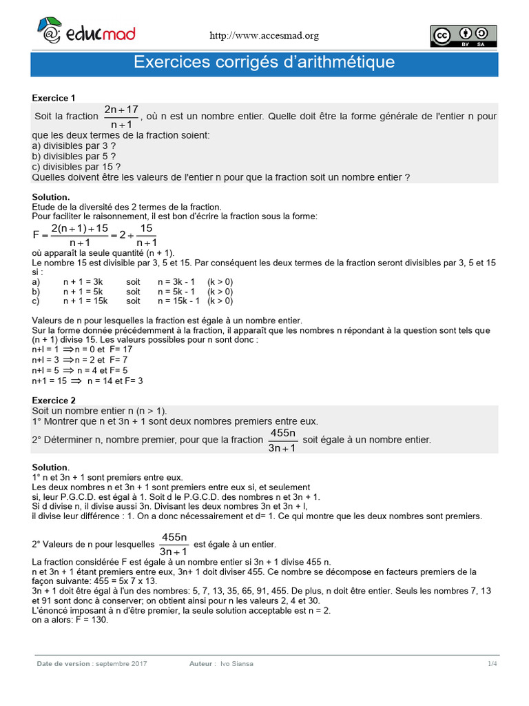 Exercices Corrigés Arithmétique | PDF