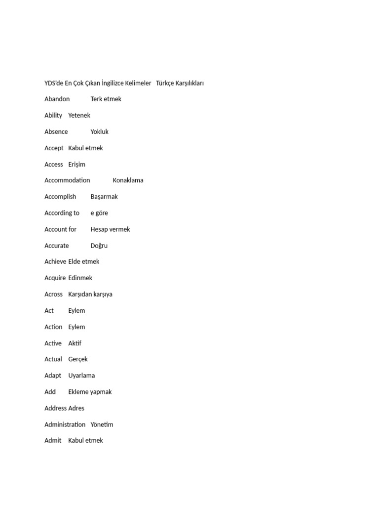 Yds Keli̇meleri̇ | PDF