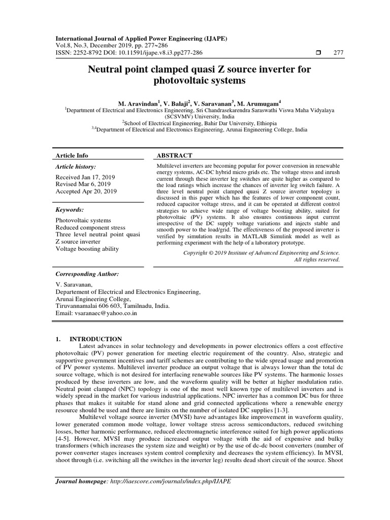 Neutral Point Clamped Quasi Z Source Inv | PDF