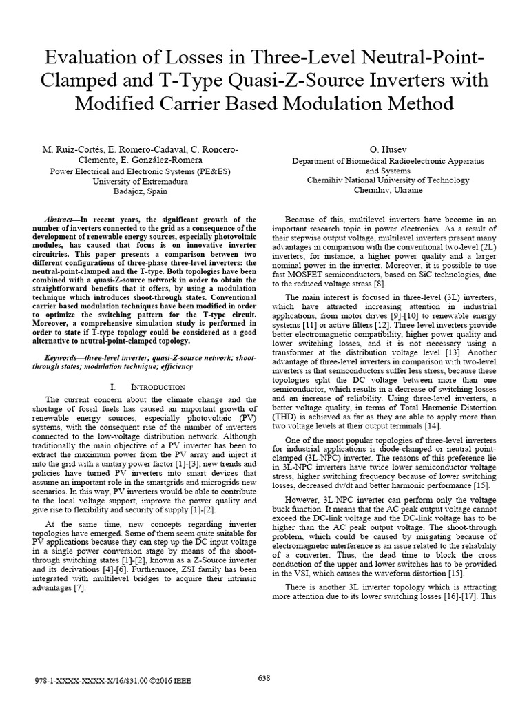 Evaluation of Losses in Three-Level Neutral-Point-Clamped and T-Type ...