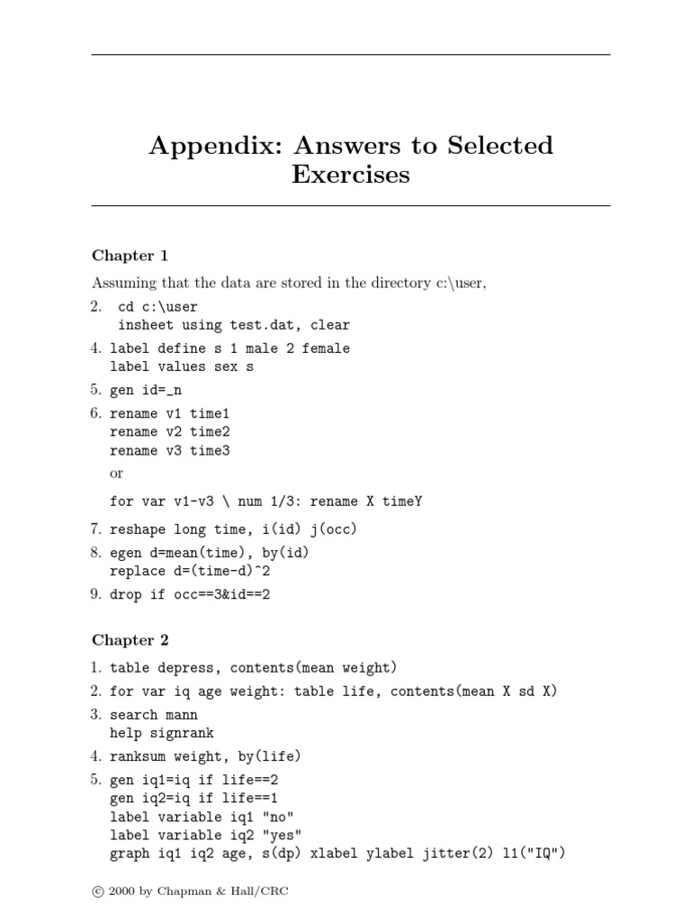 Appendix: Answers To Selected Exercises: /user | PDF | Statistical Inference | Data Analysis