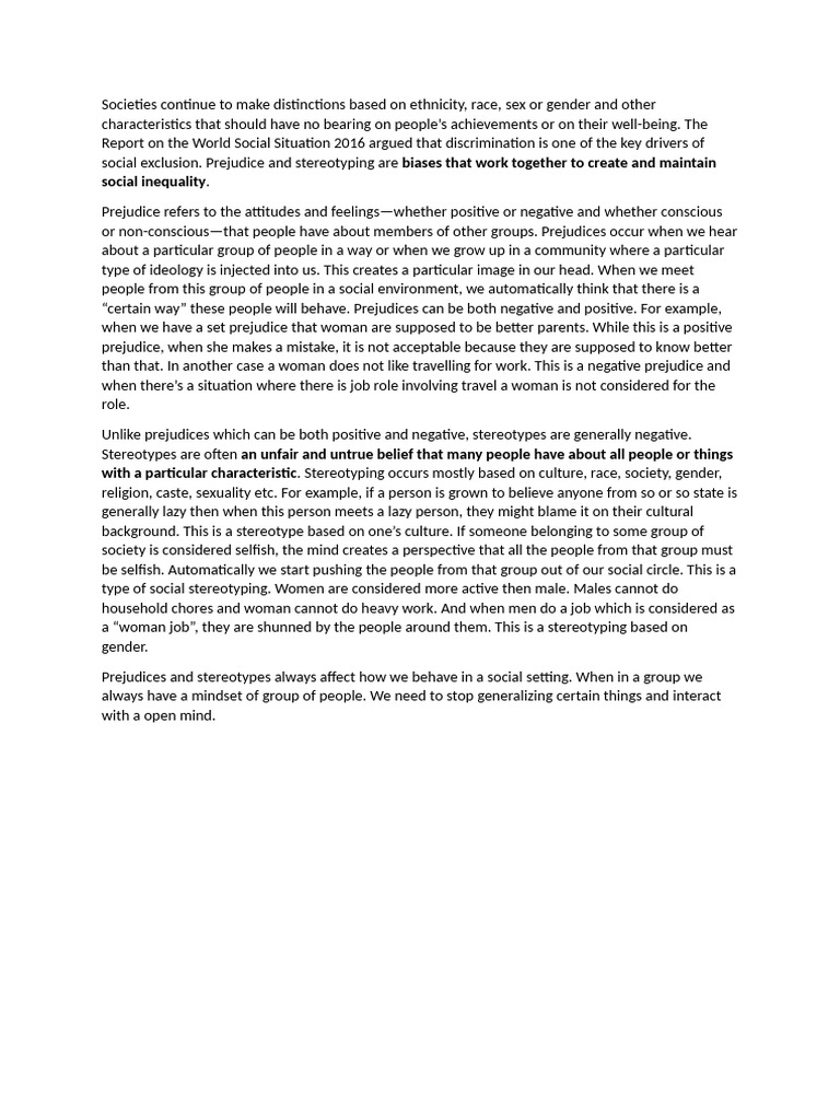 Prejudices and Stereotypes | PDF | Prejudices | Stereotypes