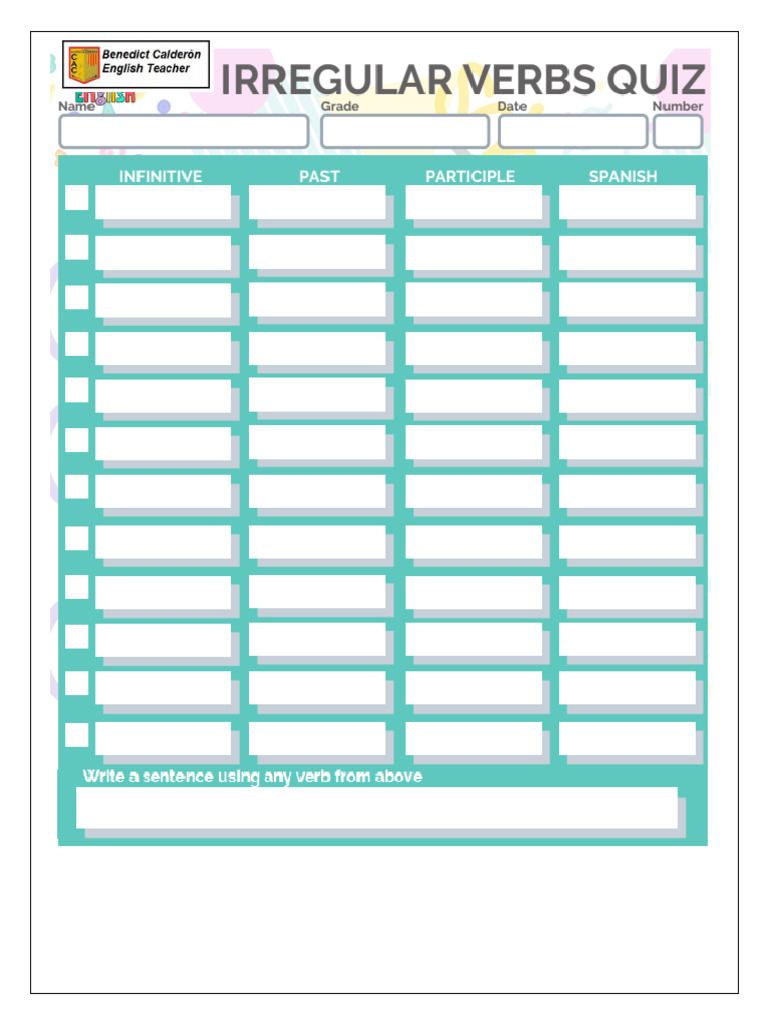 Verb quiz 13 words | PDF