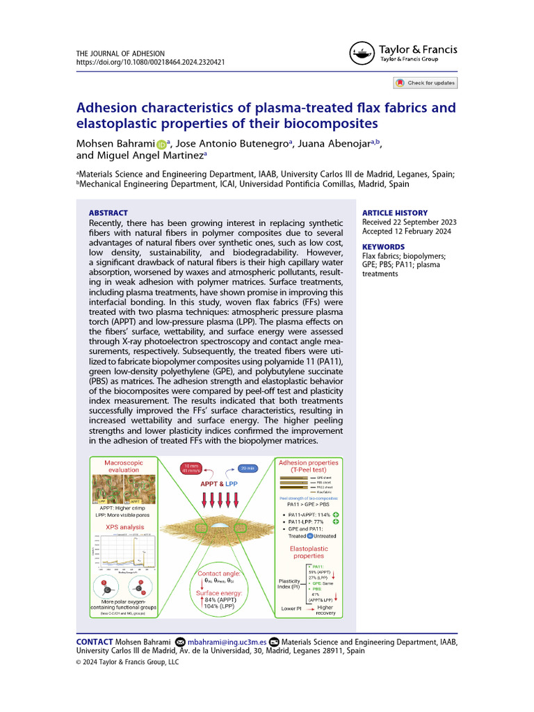 Adhesion Characteristics of Plasma-Treated Flax Fabrics and Elastoplastic Properties of Their ...