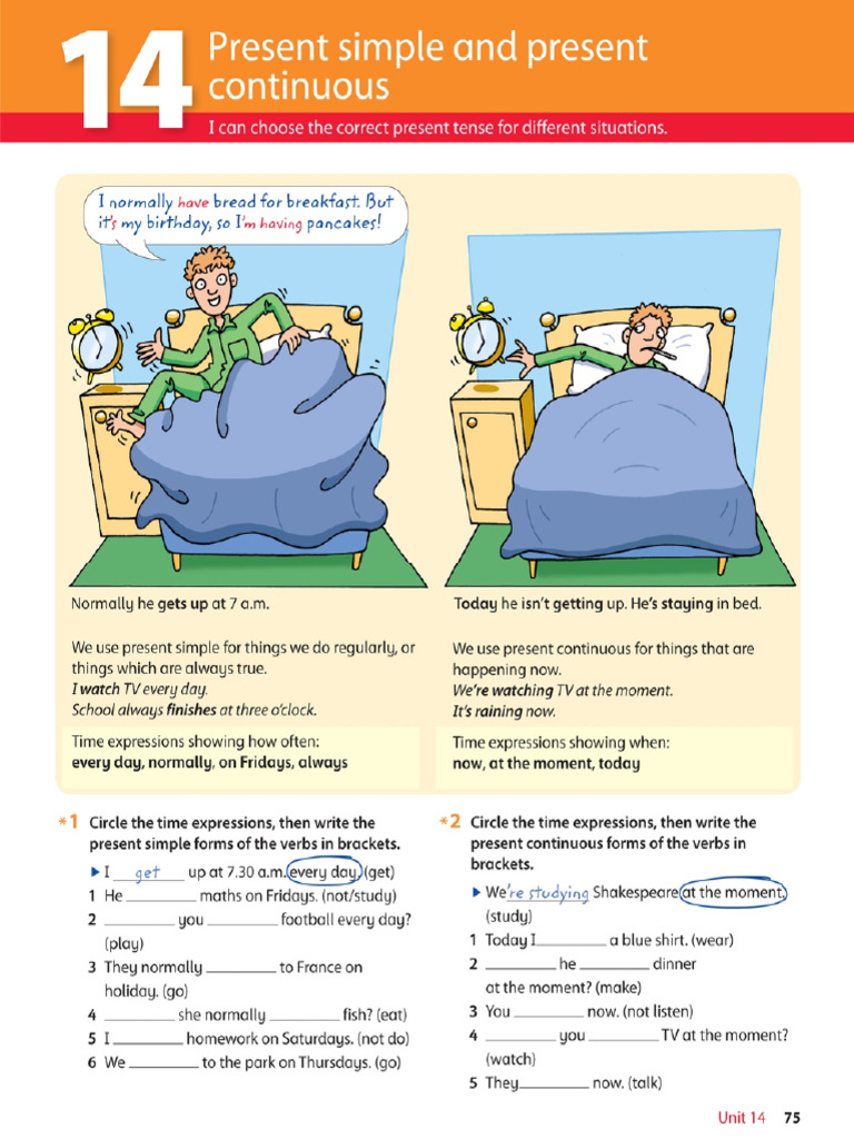 3rd Present Simple and Present Continuous First Activity | PDF