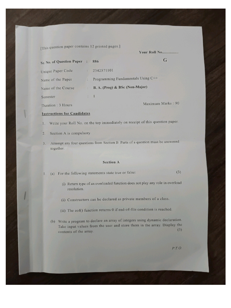 C++ Ques Paper | PDF