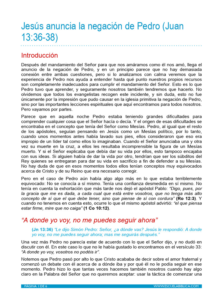 Jesus Anuncia La Negacion de Pedro 1 | PDF