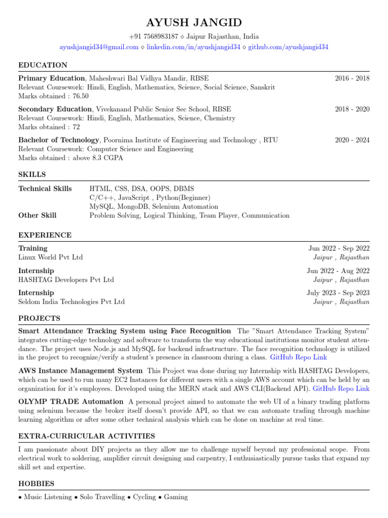 Ayush_Jangid_Resume | PDF