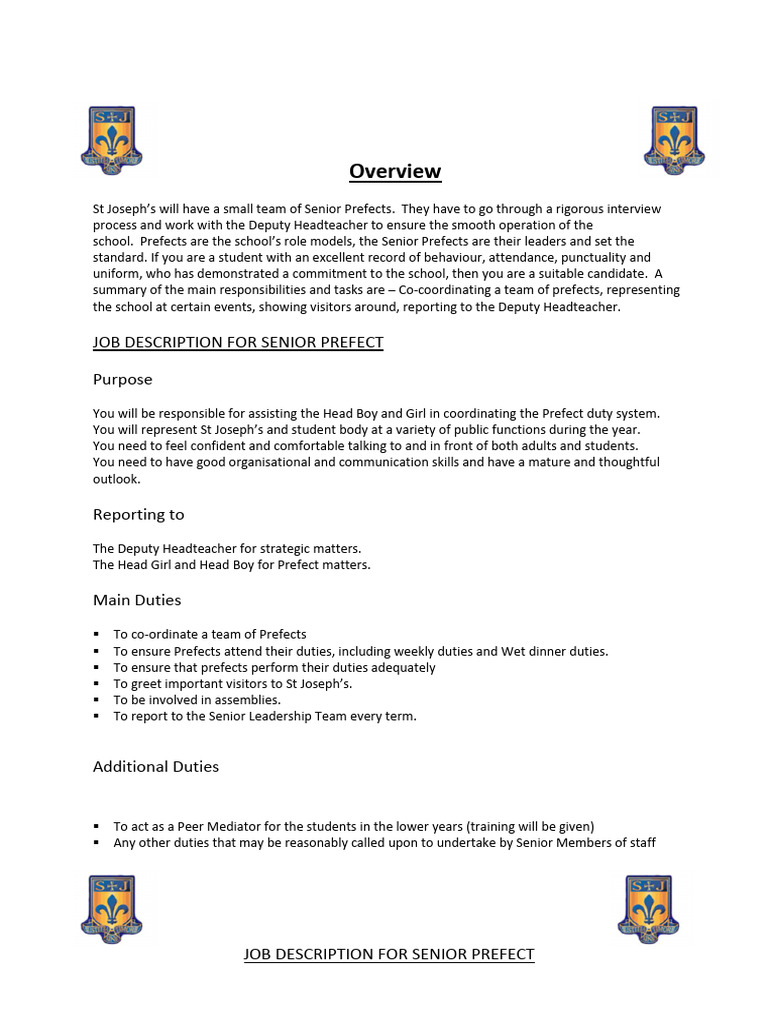 Senior Prefect Job Description | PDF