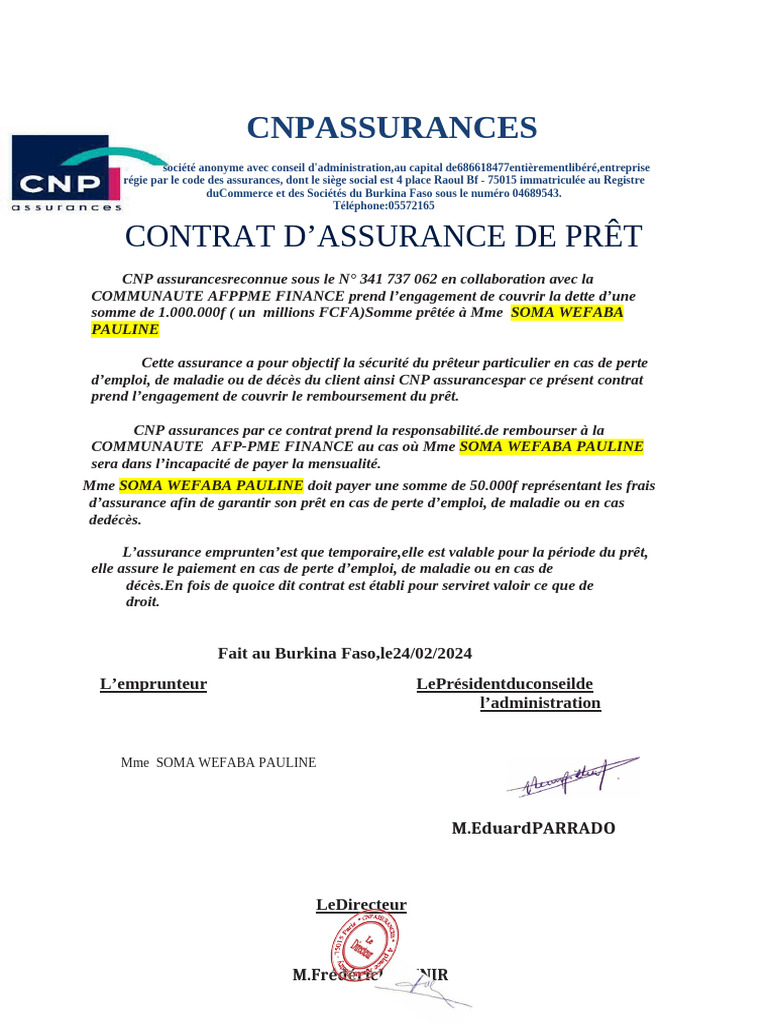 DOCUMENT D'ASSURANCEMADAME Pauline | PDF