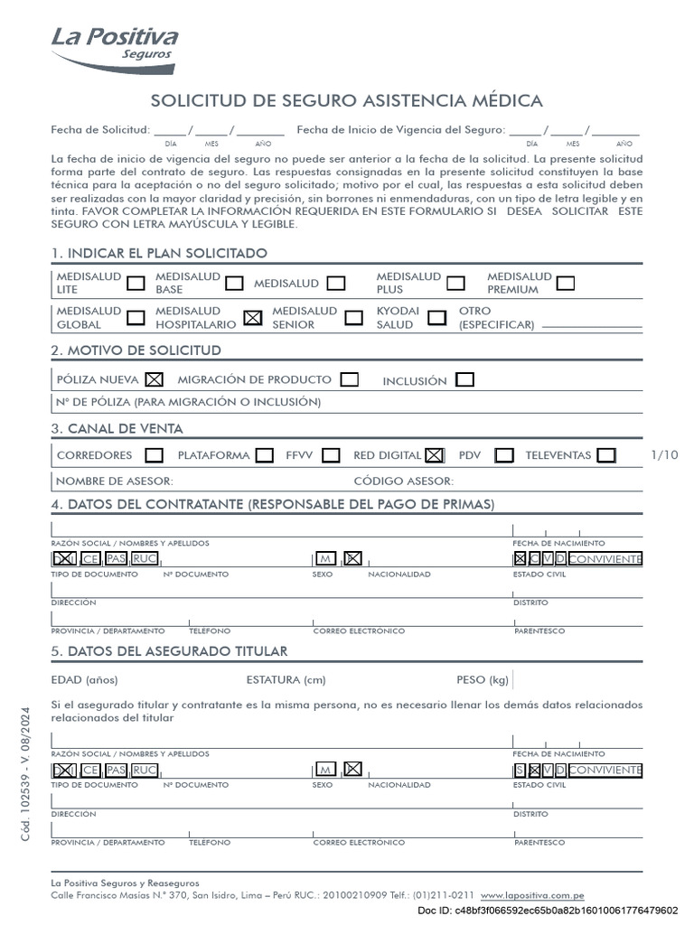 Firma Seguro de Salud - La Positiva Seguros | PDF