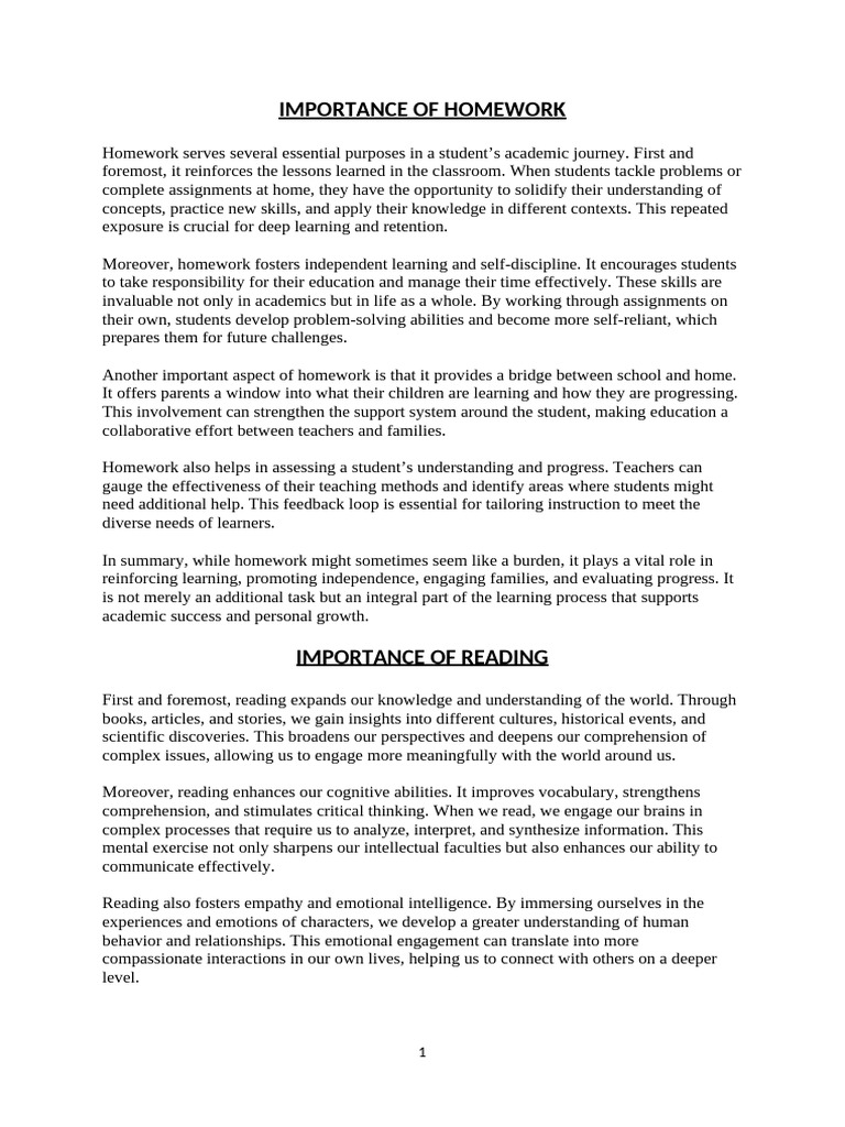 Importance of Homework | PDF