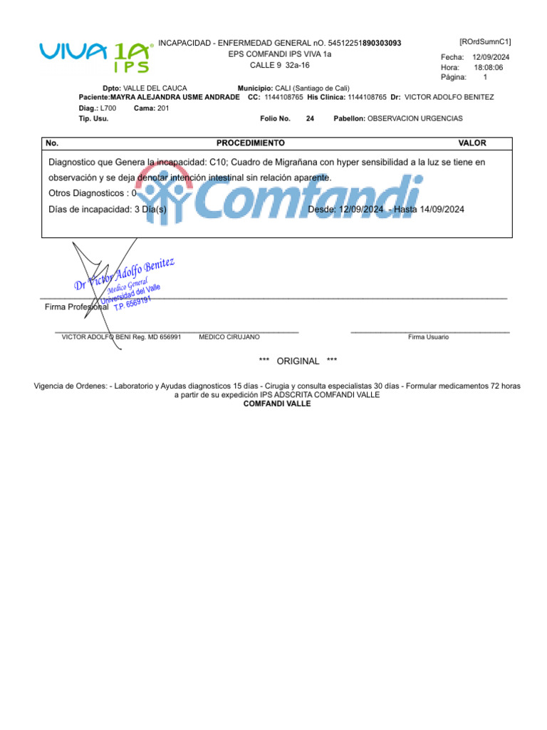 INCAPACIDAD COMFANDI | PDF