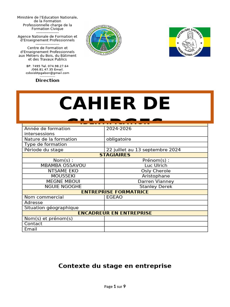 Cahier de Charges - Méca Ascenseur Bois-BTP - Nkok - 113850 | PDF