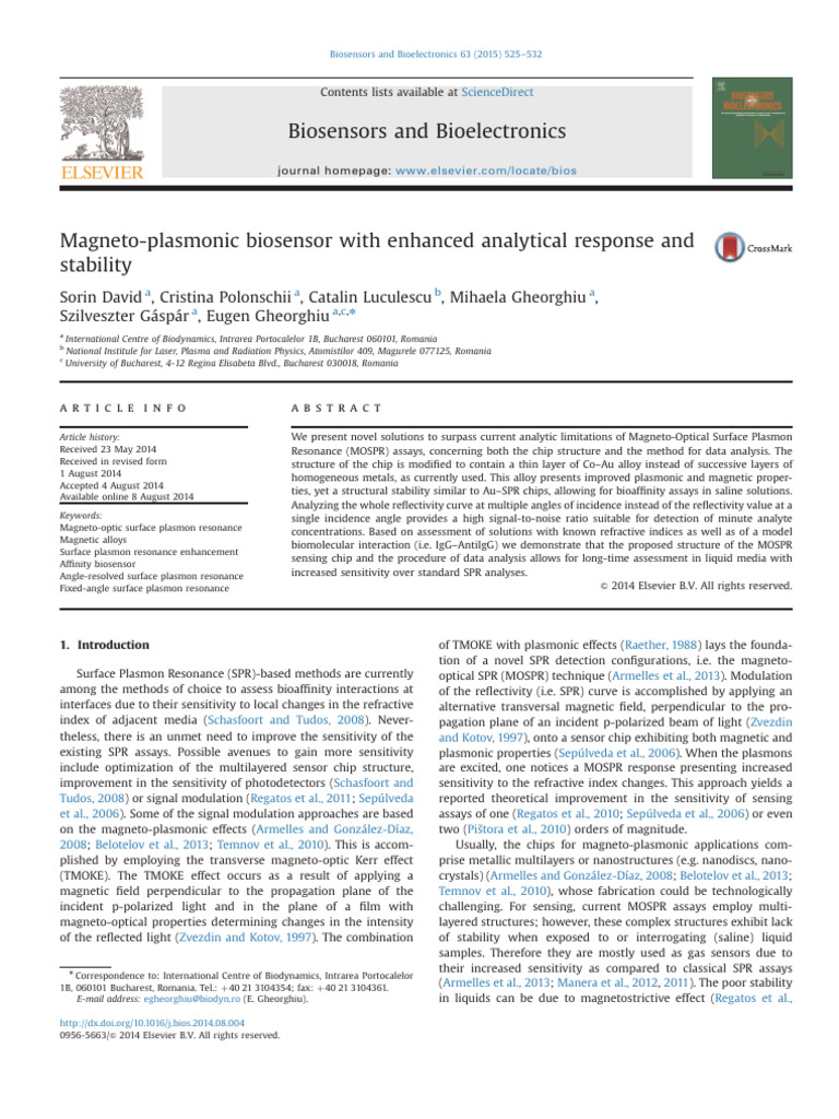 Magneto-Plasmonic Biosensor With Enhanced Analytical Response and Stability | PDF
