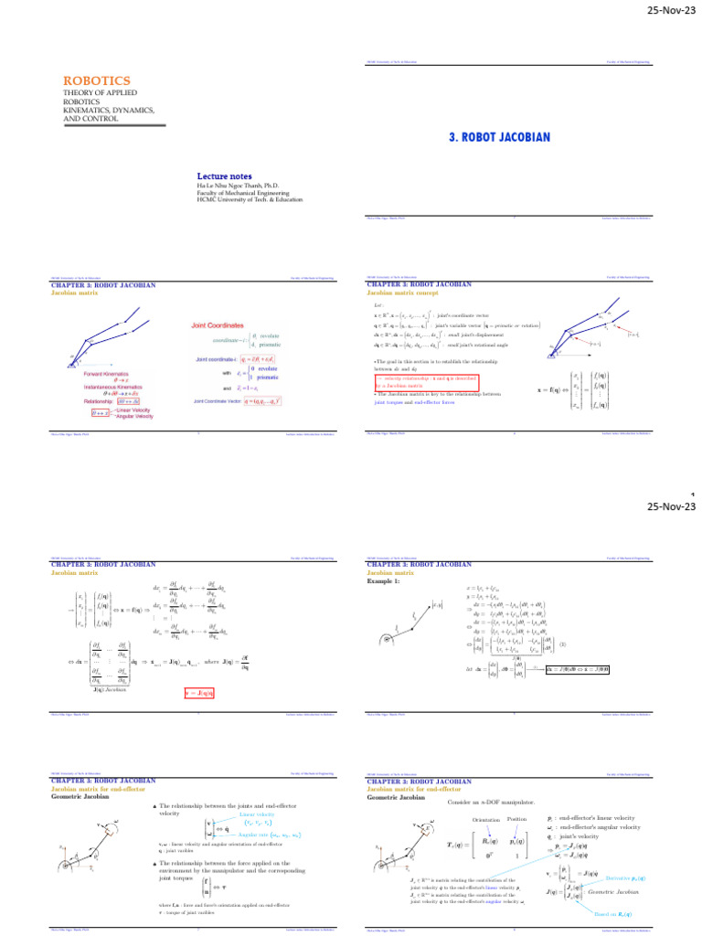 Lecture Notes 5 - Jacobian | PDF | Kinematics | Mathematical Objects