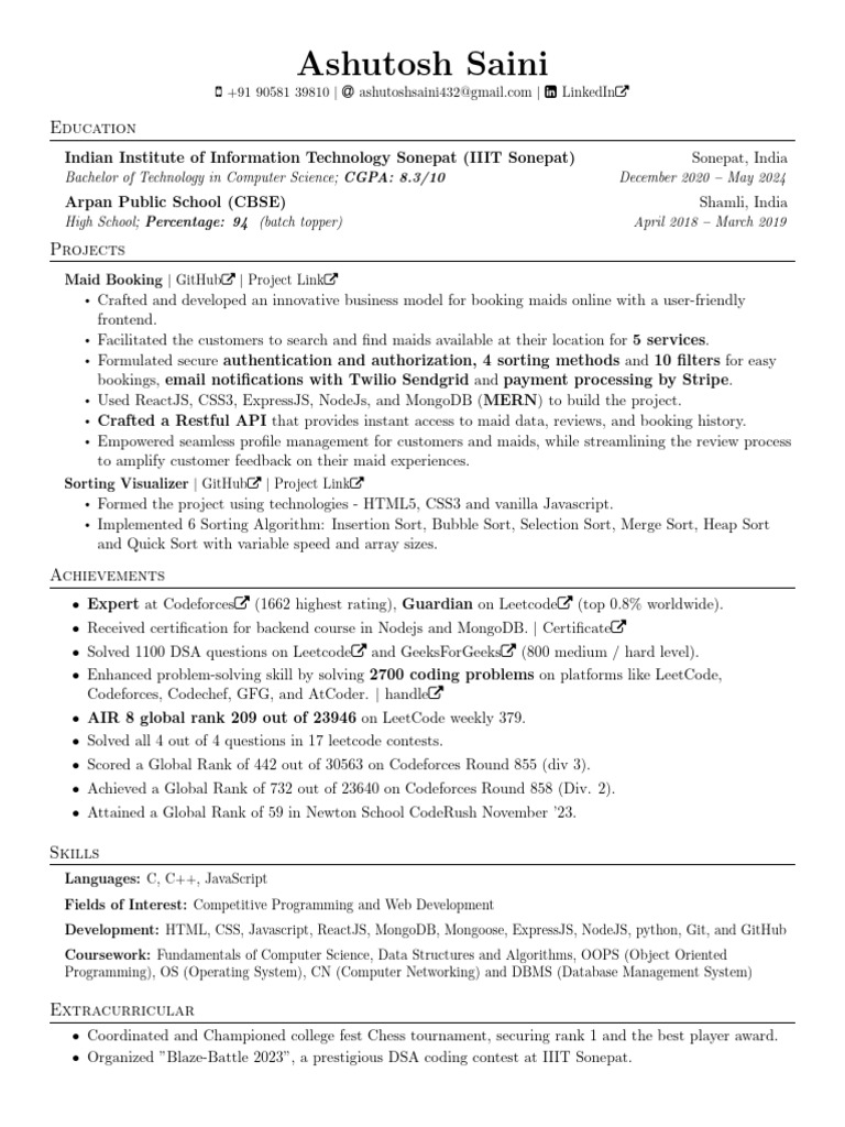 Ashutosh Saini Resume PDF | PDF