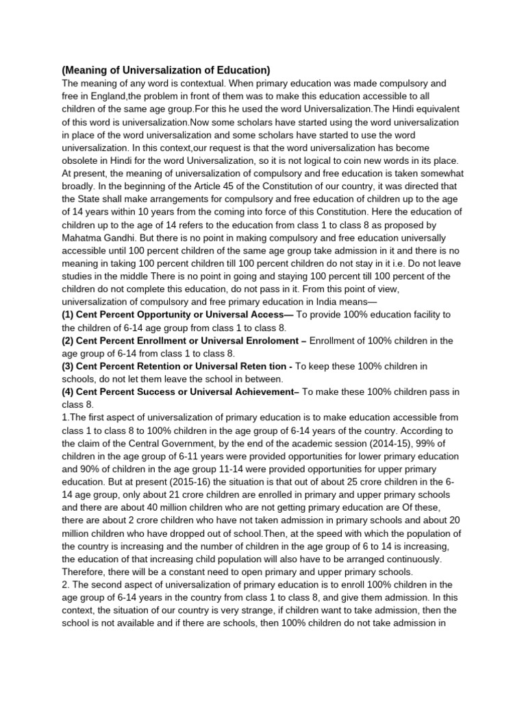 Universalisation of Education | PDF