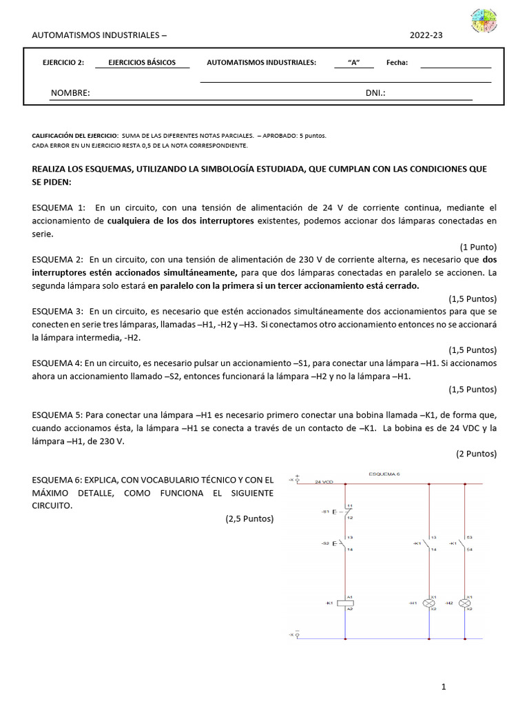 Ejercicio 2 - Esquemas Básicos 2 A - Automatismos Industriales | PDF