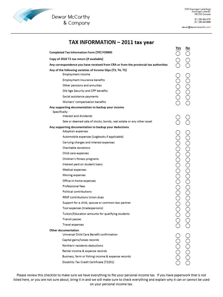 2012 Tax Check List | PDF