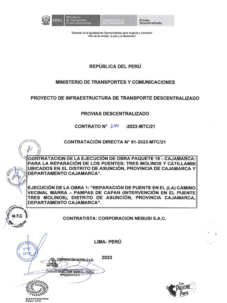 CONTRATO N°244-2023-MTC-21 | PDF