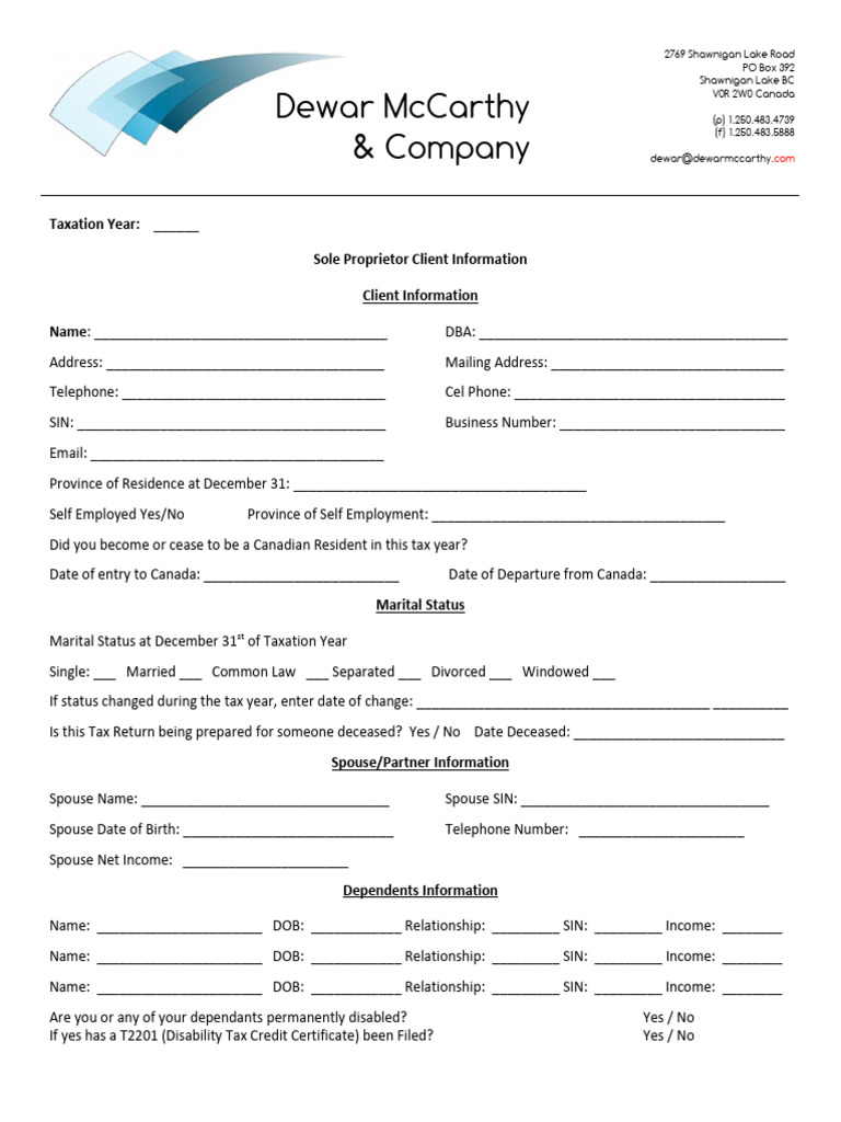 Sole Pro Client Information Sheet | PDF