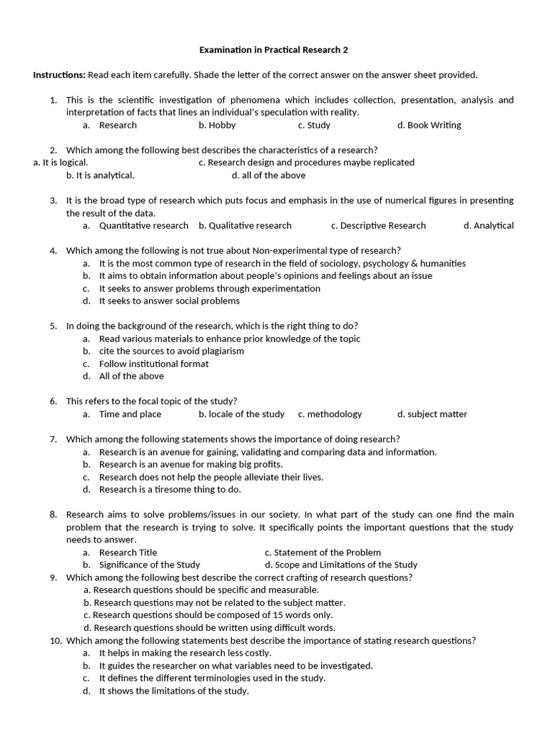 Practical Research 2 1st Grading Exam | PDF